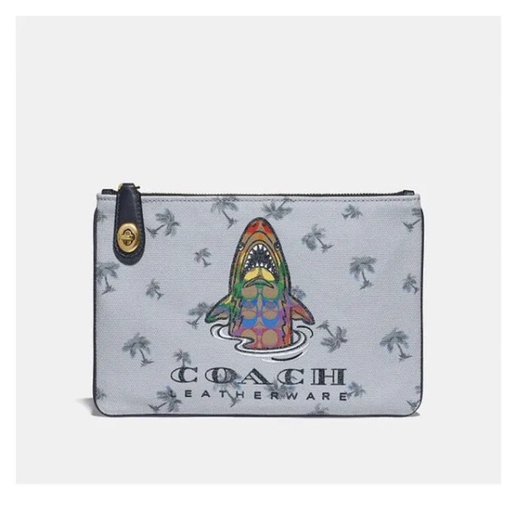 Coach | Bags | Coach Turnlock Pouch 26 Multi Blue With Rainbow ...